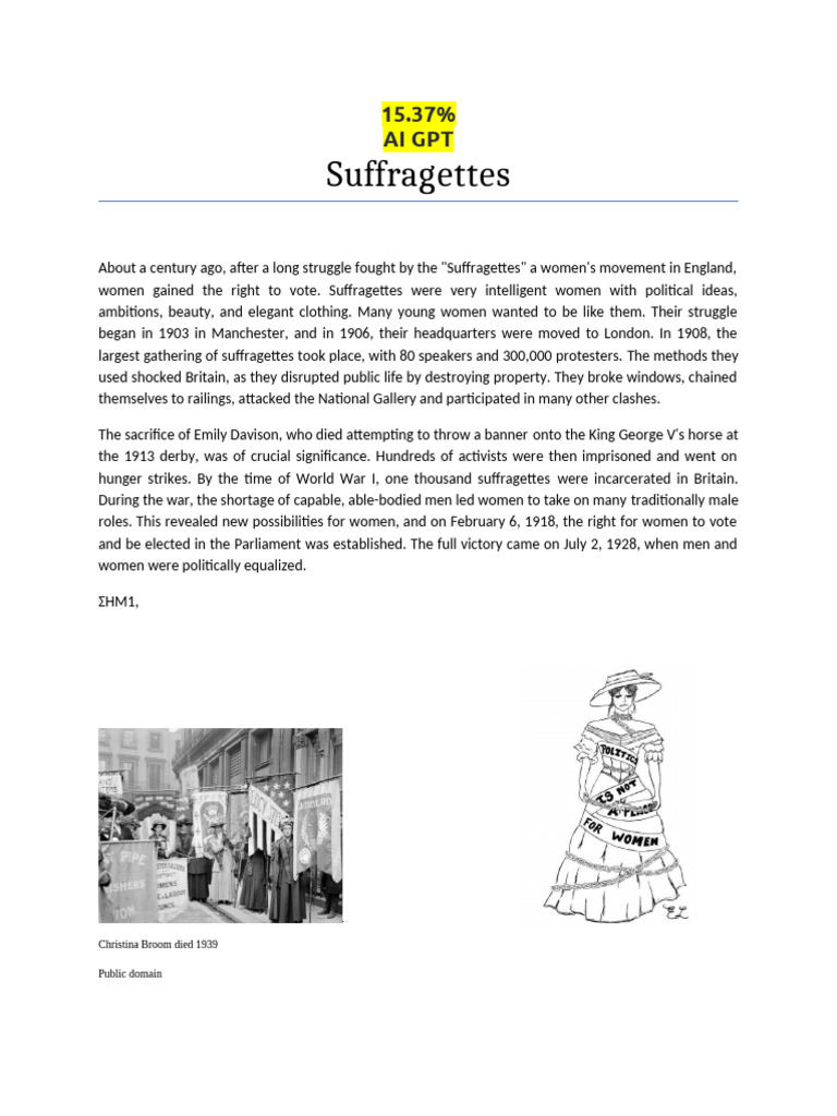 Suffragettes: Women's Right to Vote | PDF