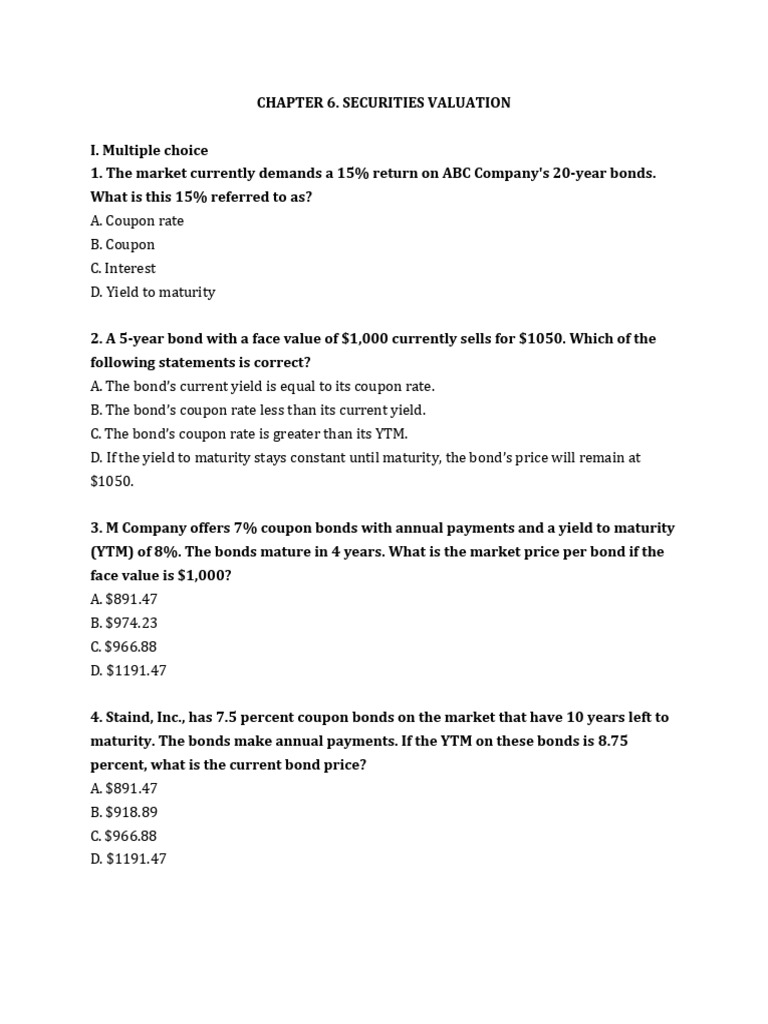 Chapter 6 Securities Valuation - Student Version | PDF | Bonds (Finance ...