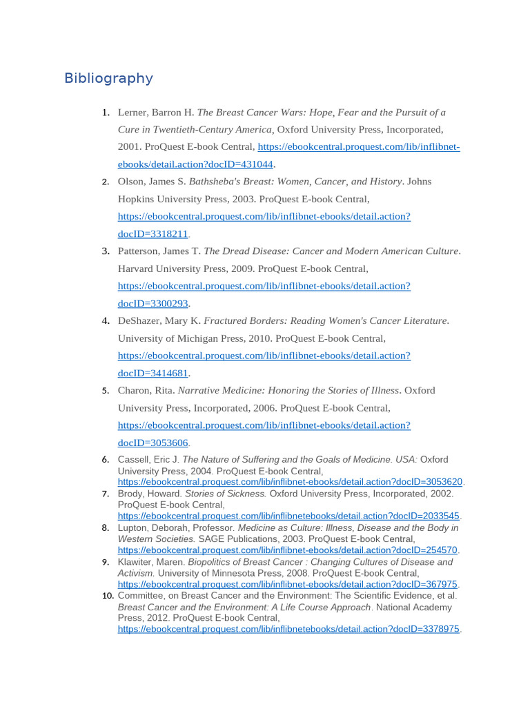 Breast Cancer Literature Bibliography | PDF