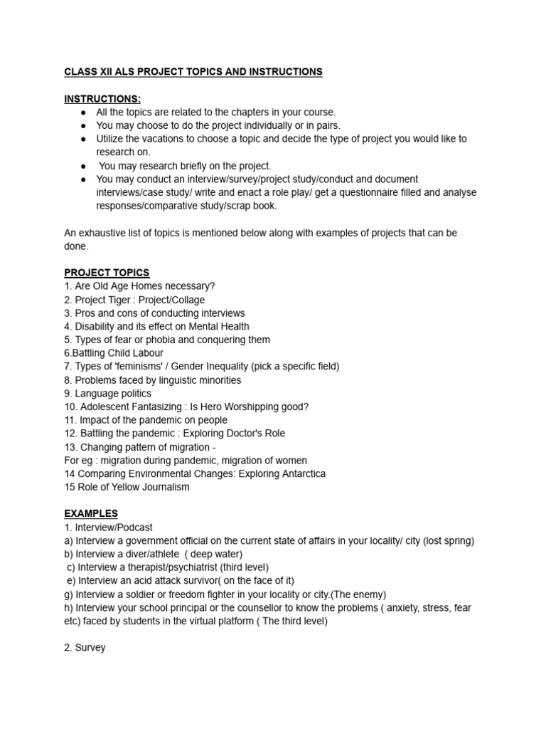 Xii Class Als Project Topics | PDF