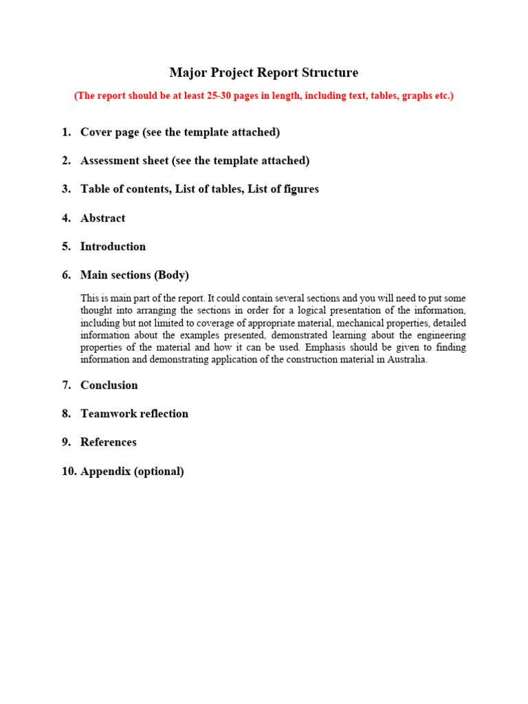 CIVL903 Major Project Report Structure and Assessment Sheet (Important ...