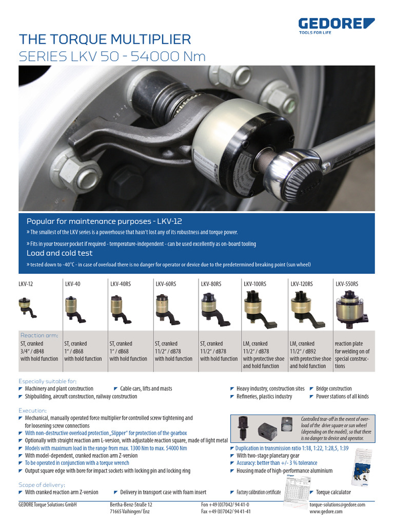 Gedore Torque Solutions Data Sheet LKV | PDF | Manufactured Goods