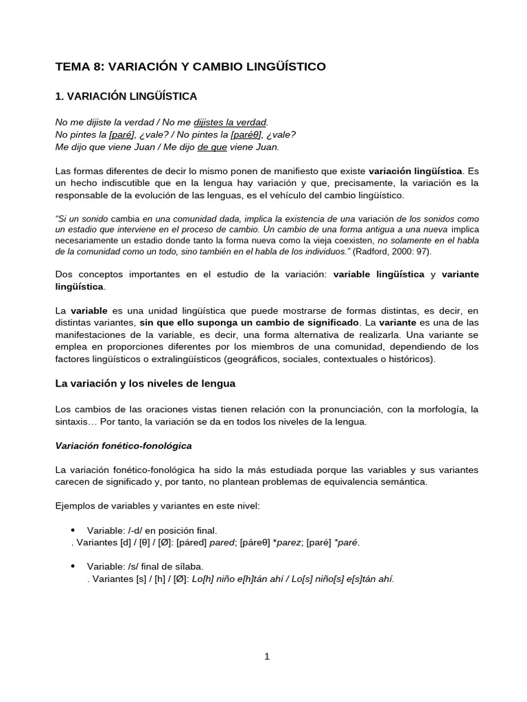 TEMA 8. VARIACIÓN Y CAMBIO LINGÜÍSTICO (Curso 14-15) | PDF | Dialecto ...