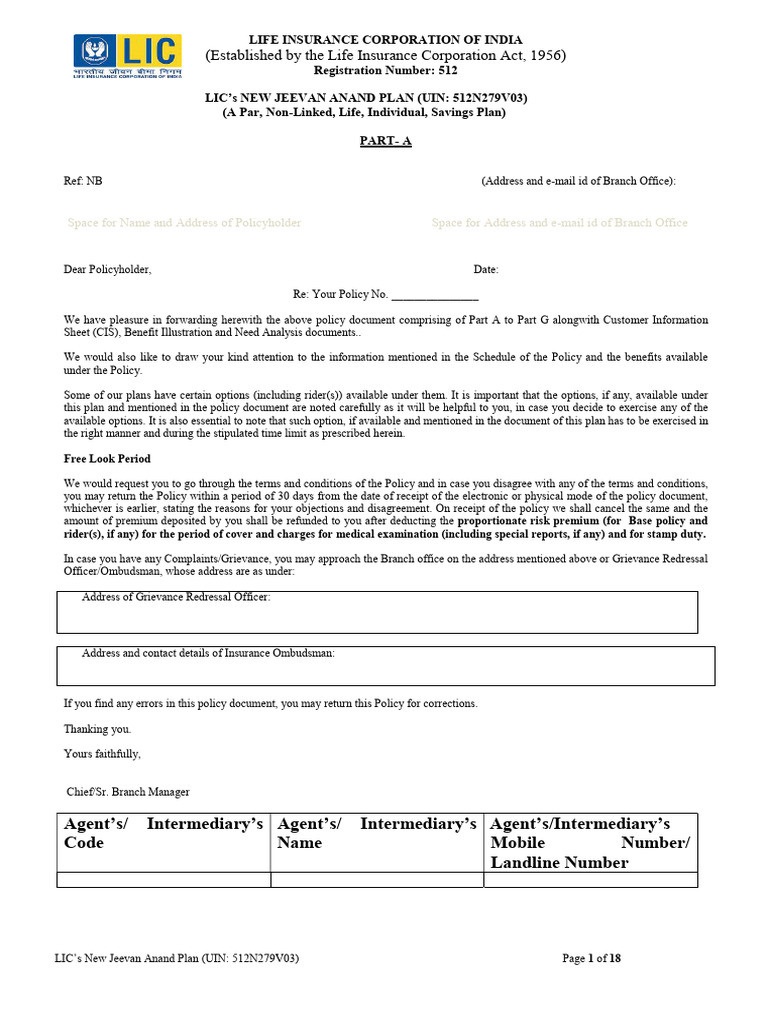 Final Policy Doc - LIC's New Jeevan Anand - V03 - Website | PDF ...