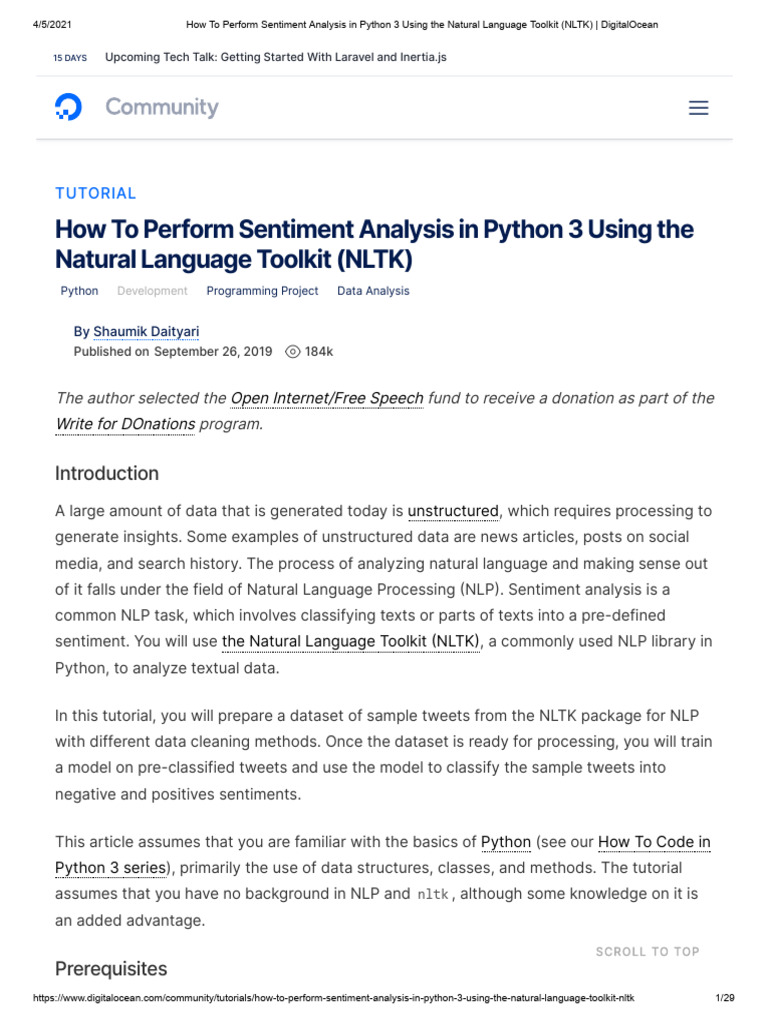 How To Perform Sentiment Analysis in Python 3 Using The Natural Language Toolkit (NLTK ...