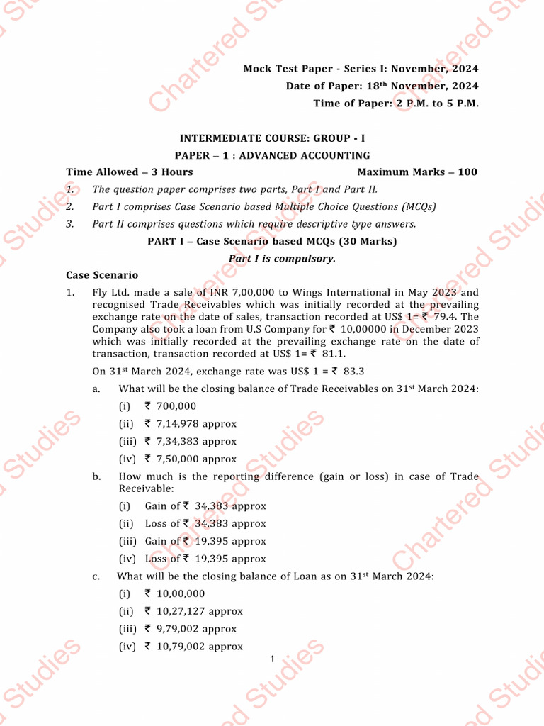 CA Intermediate PAPER - 1 ADVANCED ACCOUNTING MTP Series 1 Question | PDF