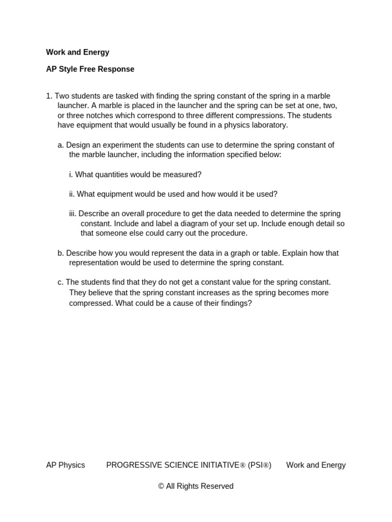 AP Physics Work and Energy Problems | PDF | Force | Potential Energy