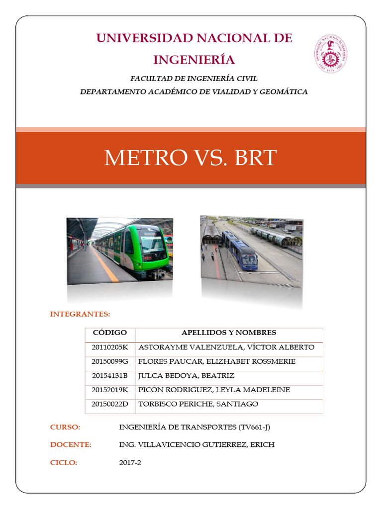 Avance METRO VS BRT | PDF | Transporte de tierra | Transporte ferroviario de pasajeros