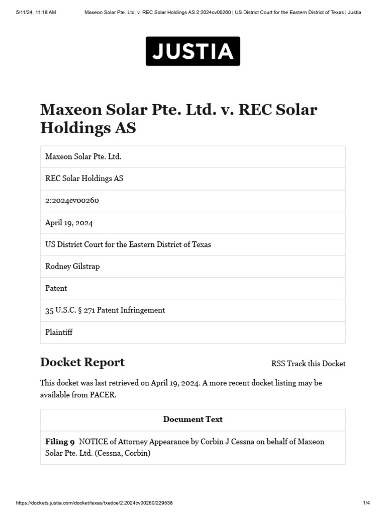 Maxeon Solar Pte. Ltd. v. REC Solar Holdings AS 2 - 2024cv00260 - US ...