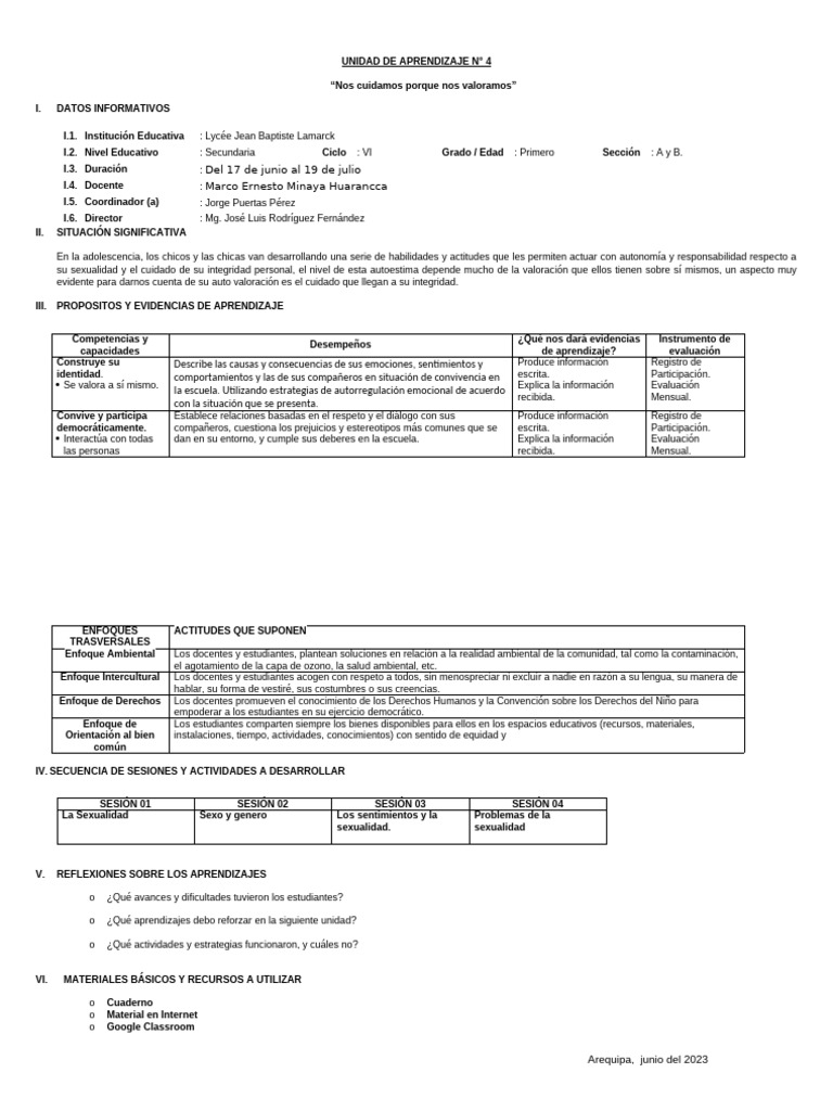 Unidad 4 DPCC I Sec. | PDF | Evaluación | Aprendizaje