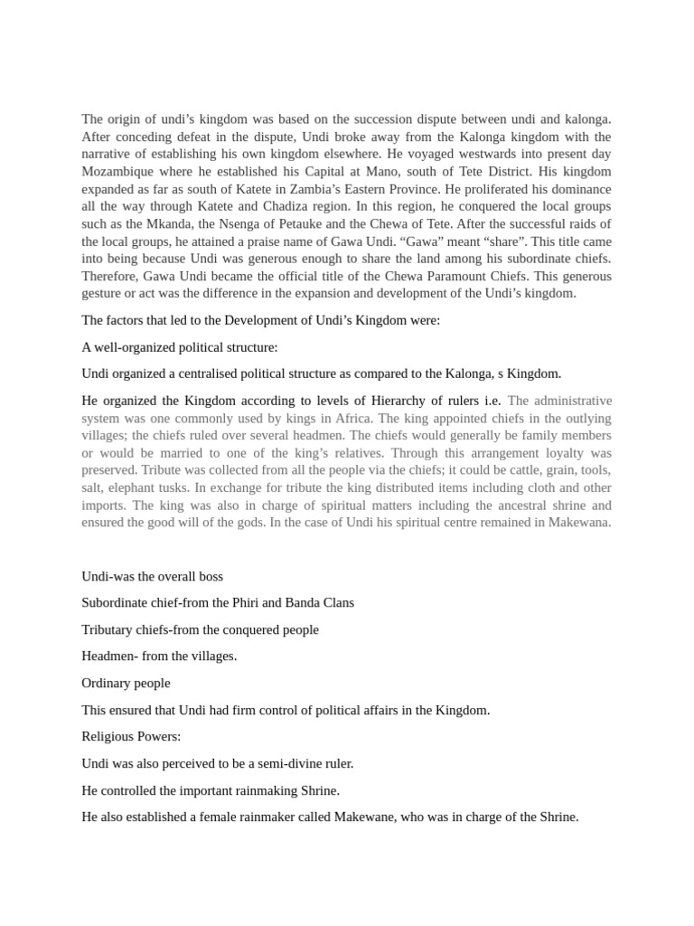 Undi's Kingdom Assignment | PDF