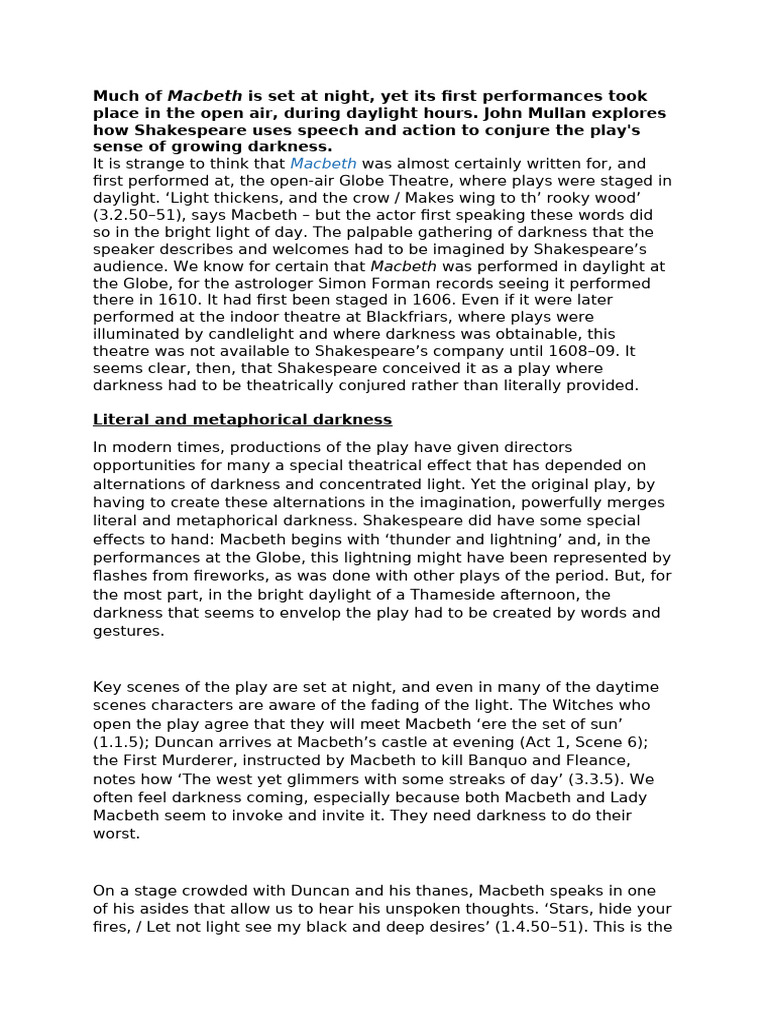 Light and Dark Imagery British Library | PDF | Macbeth | Shakespearean Tragedies