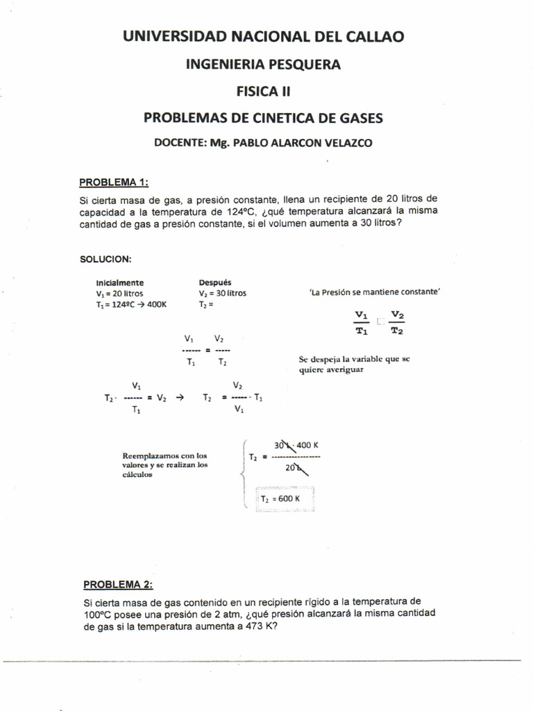Problemas de Cinetica de Gases 2021 I | PDF