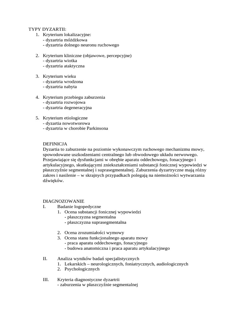Typy Dyzartii | PDF