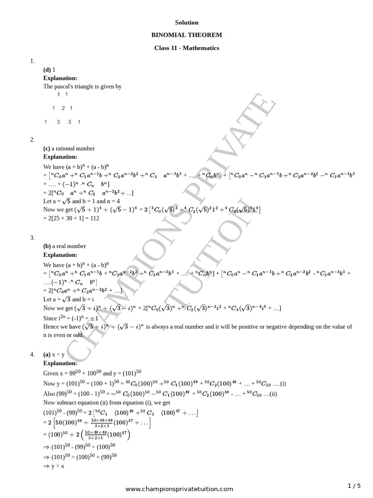 Binomial Theorem Solution | PDF | Mathematics | Complex Analysis