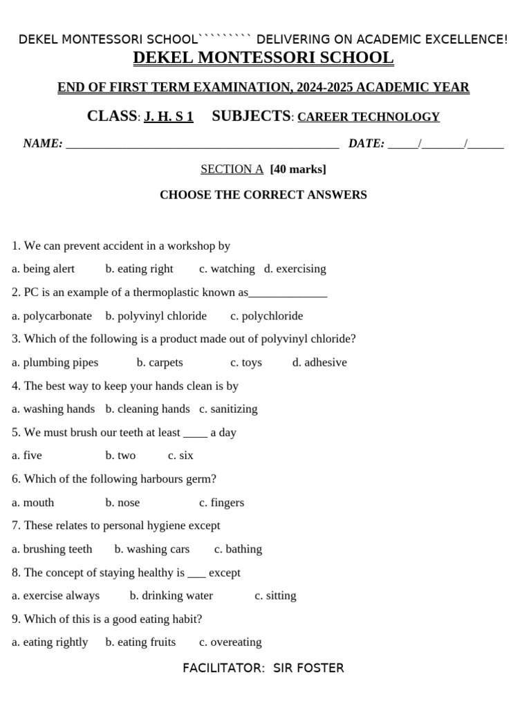 Career Tech JHS 1 | PDF | Hygiene | Brass