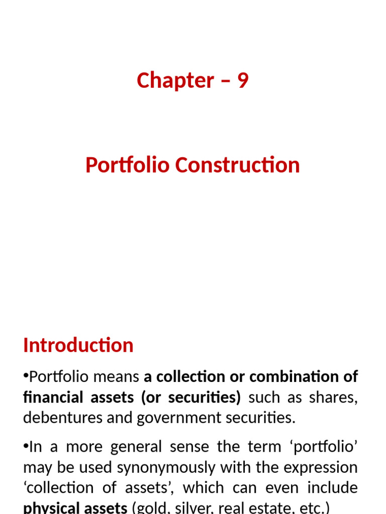 Ch-9 Portfolio Construction | PDF | Financial Risk | Financial Economics