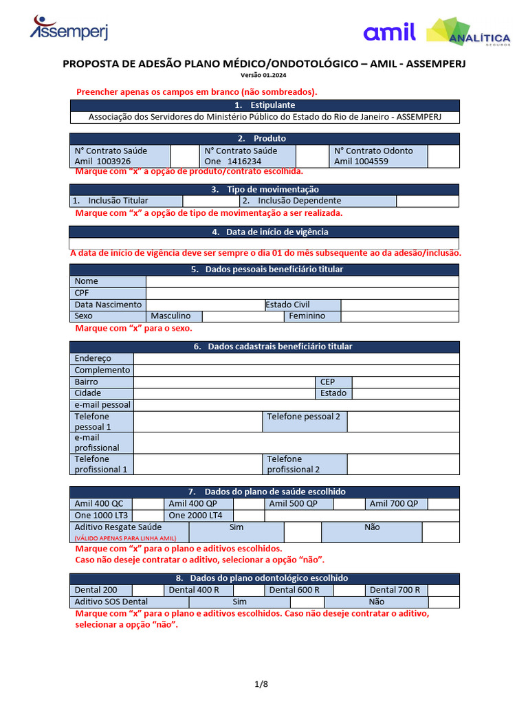 Proposta-Adesao Saude Odonto Amil Assemperj V 01.2024 Final-1 | PDF | Especialidades médicas ...
