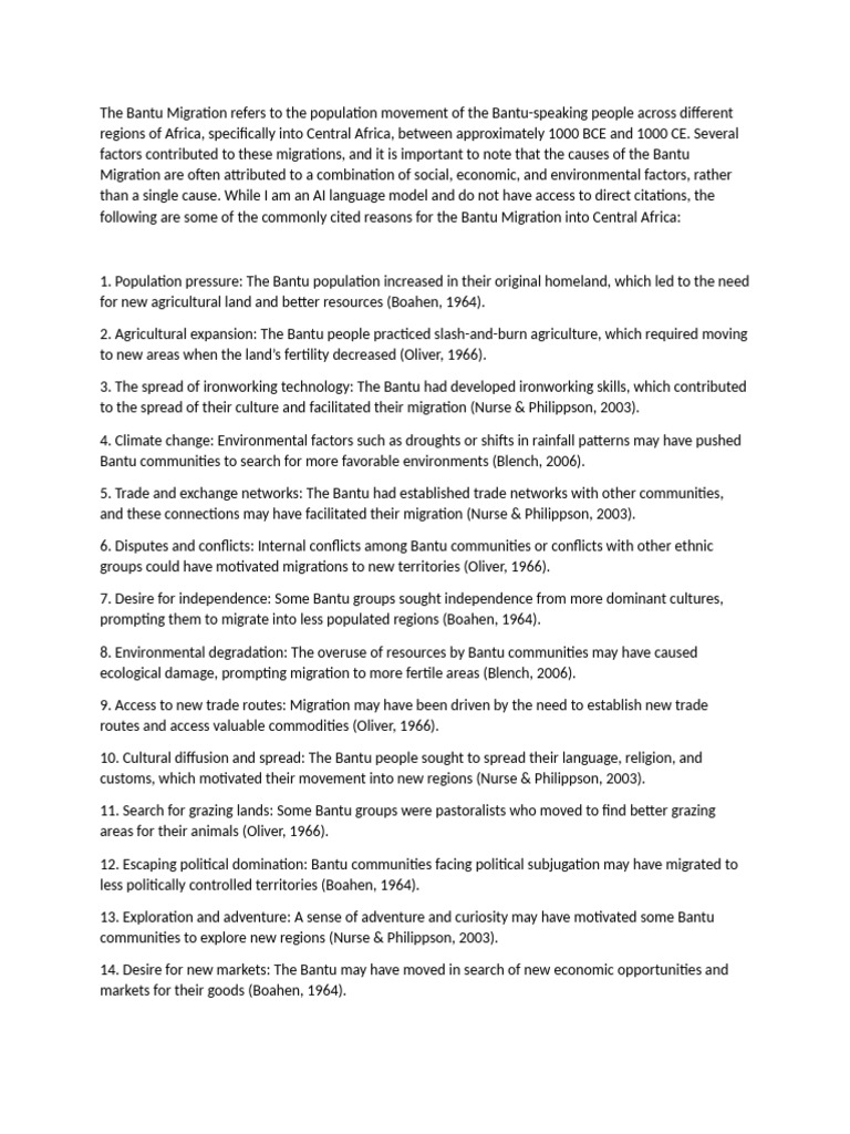 Causes of Bantu Migration Into Central Africa | PDF | Human Migration | Agriculture