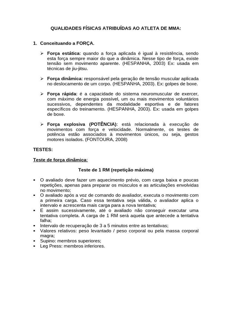 Qualidades Físicas no MMA: Força e Testes | PDF | Força | Músculo