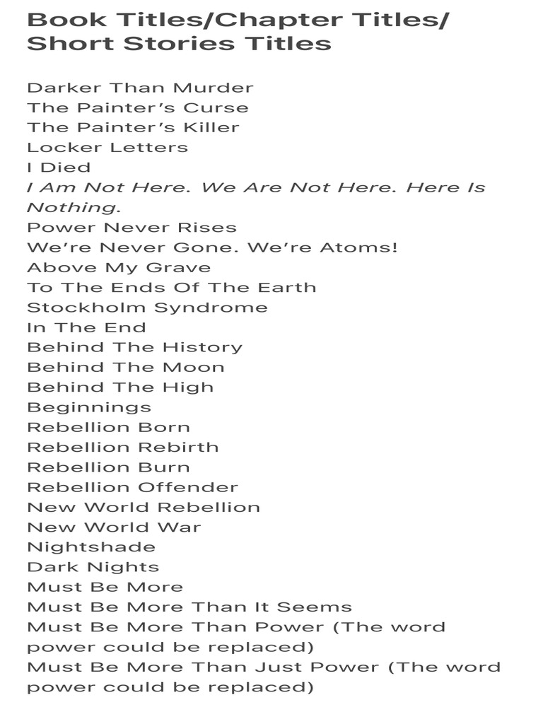 Book Titles - Chapter Titles - Short Stories Titles | PDF