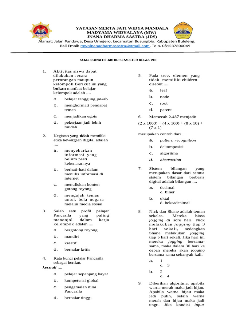 Soal Informatika Kls 8 | PDF