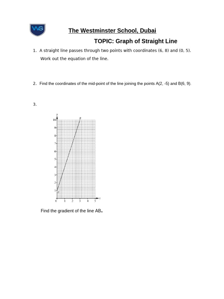 Equation of Straight Line WS | PDF