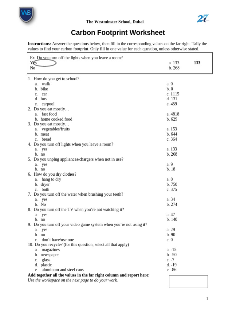 Florence Anthony Carbon Footprint Worksheet Yr9 | PDF | Greenhouse ...