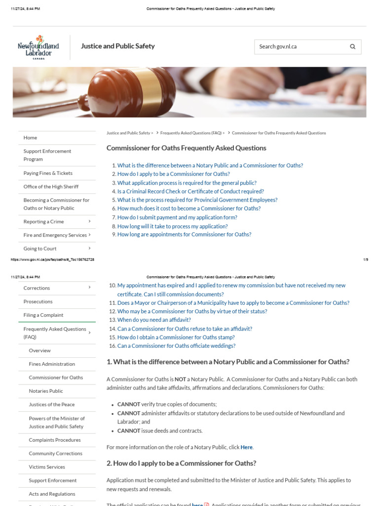 Commissioner for Oaths FAQ Guide | PDF | Notary Public | Affidavit