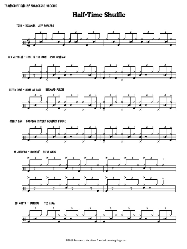 Half-Time Shuffle - Drum Transcriptions | PDF | Rhythm And Meter | Drumming