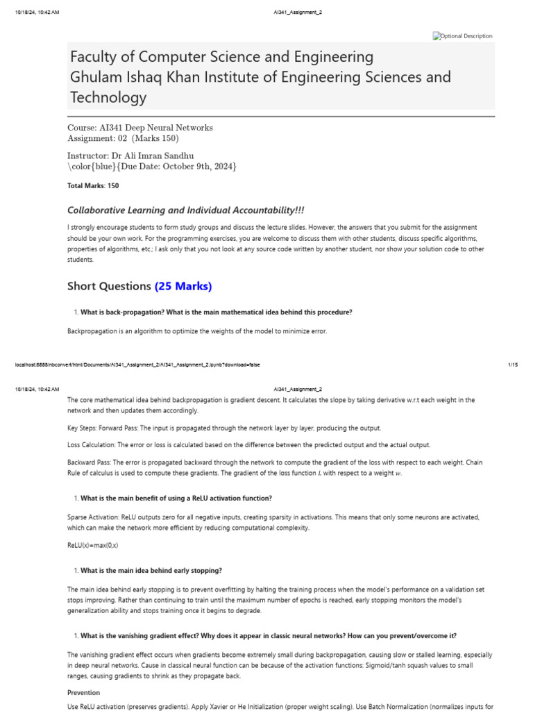 AI341 Assignment 2 | PDF | Artificial Neural Network | Algorithms