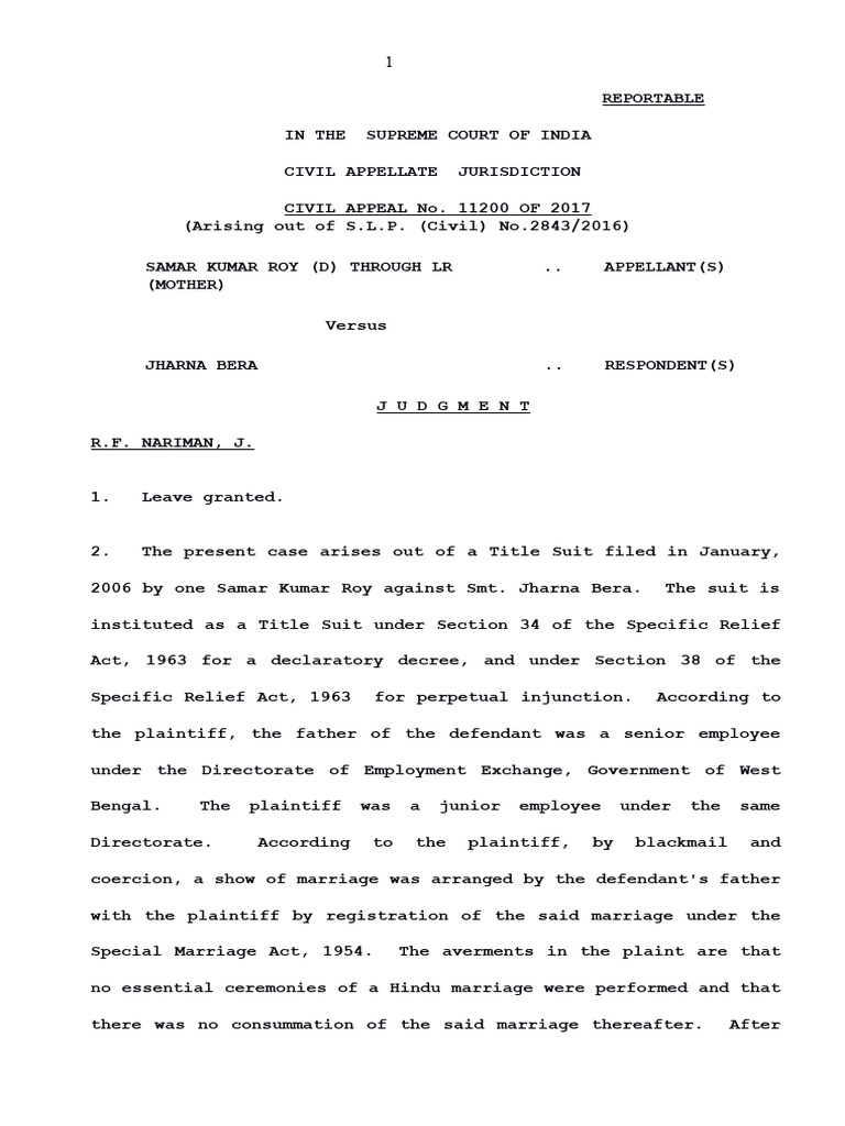 Samar Kumar Roy Vs Jharna Bera | PDF | Lawsuit | Annulment