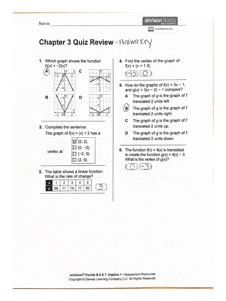 Chapter 3 Quiz Review (Answer Key) - 1 | PDF