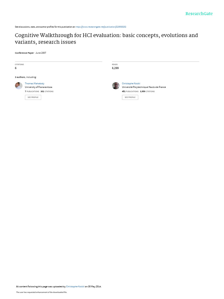 Cognitive Walkthrough For HCI Evaluation Basic Con | PDF | Usability | Human–Computer Interaction