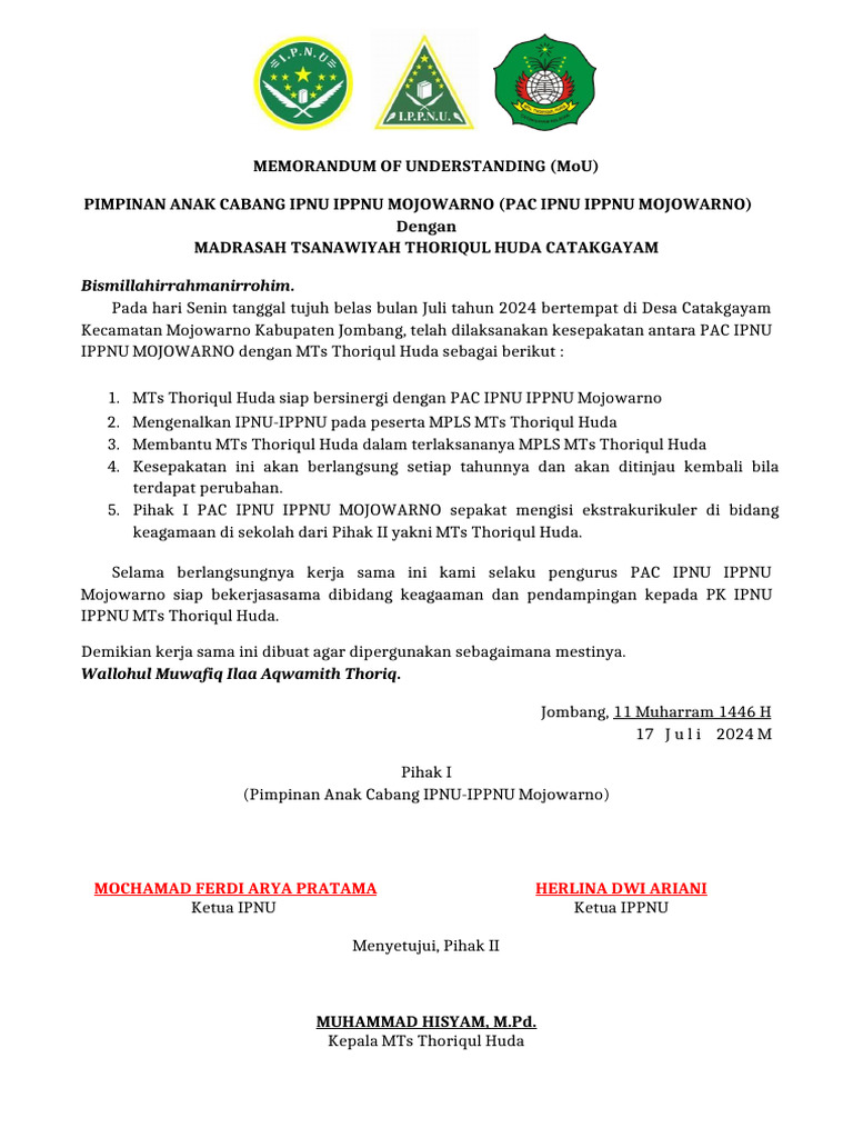 MoU MPLS Dengan IPNU-IPPNU | PDF