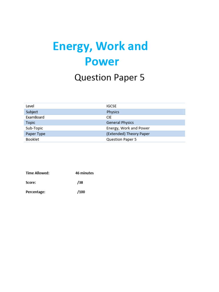 17.5-Energy Work Power-Cie Igcse Physics Ext-Theory-qp | PDF ...
