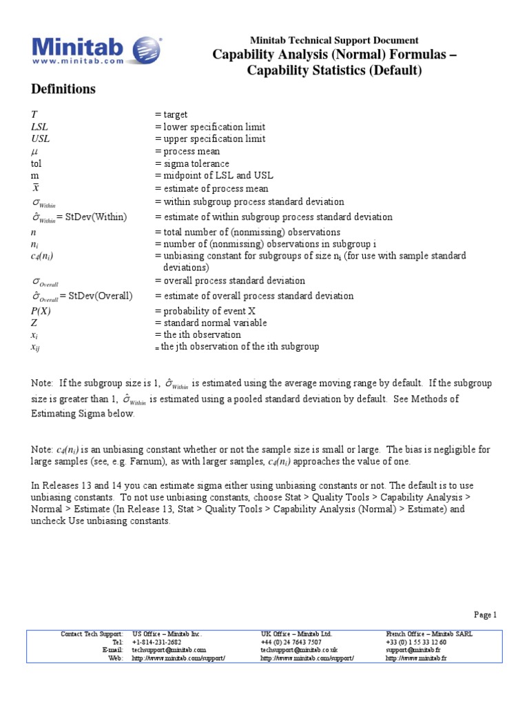 Capability Analysis Formulas - Minitab | PDF | Standard Deviation | Normal Distribution