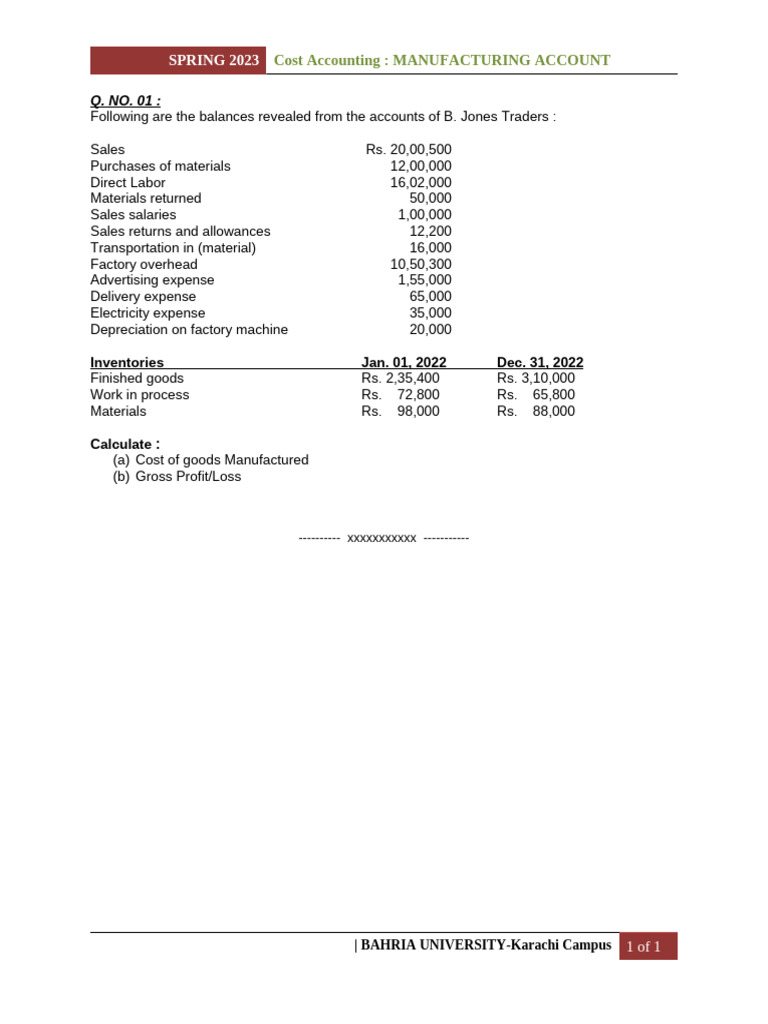 Cost Accounting: Manufacturing Account Analysis | PDF