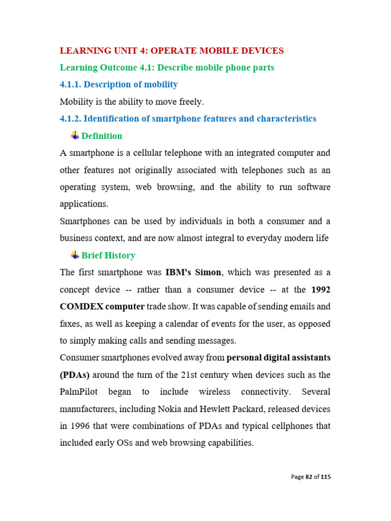 Learning Unit 4 Operate Mobile Devices | PDF | Smartphone | Smartwatch