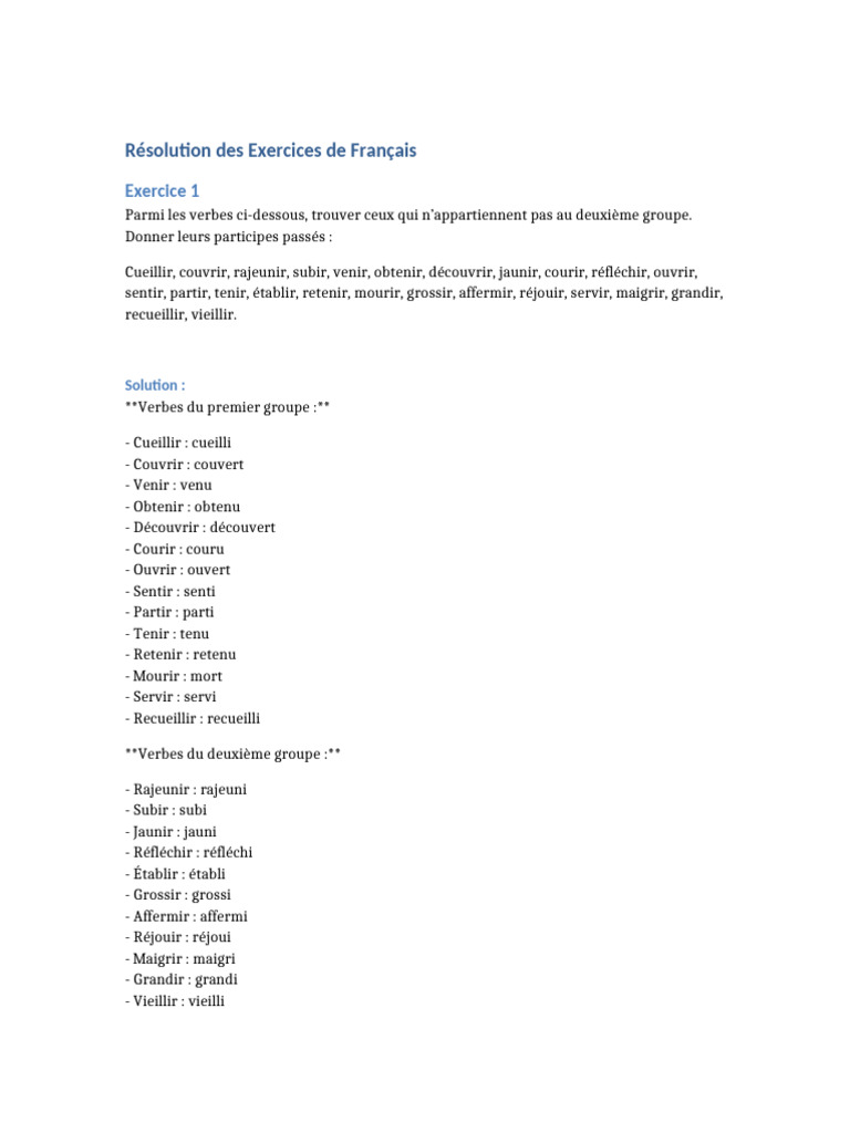 Résolution Exercices Francais Complet | PDF | Linguistique | Grammaire