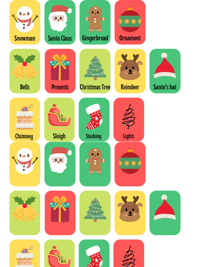 Christmas Green Red English Vocabulary Flashcards | PDF