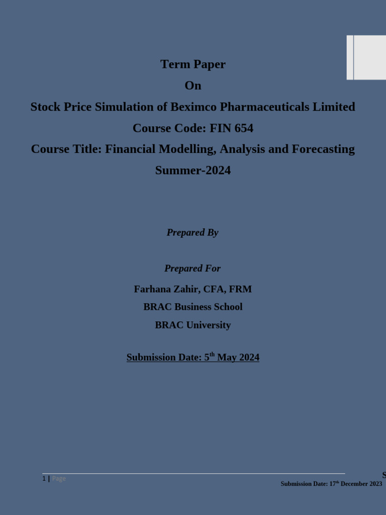 Stock Price Simulation-Beximco Pharmaceuticals LTD | PDF | Standard ...