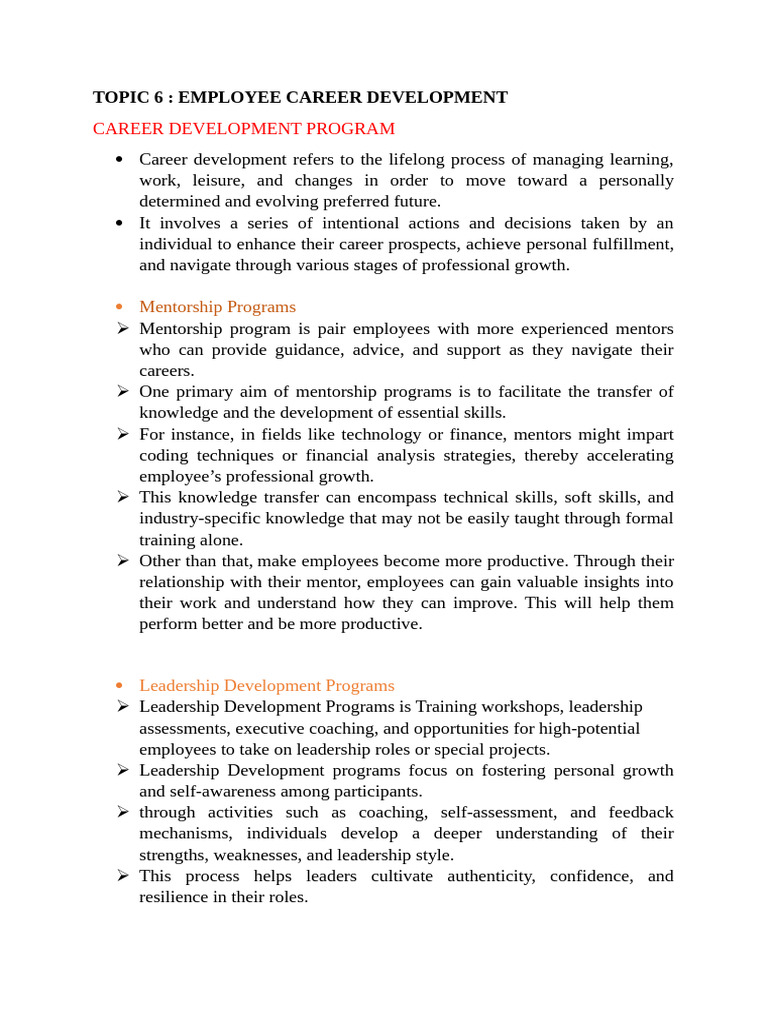 Employee Career Development Programs | PDF | Mentorship | Performance ...