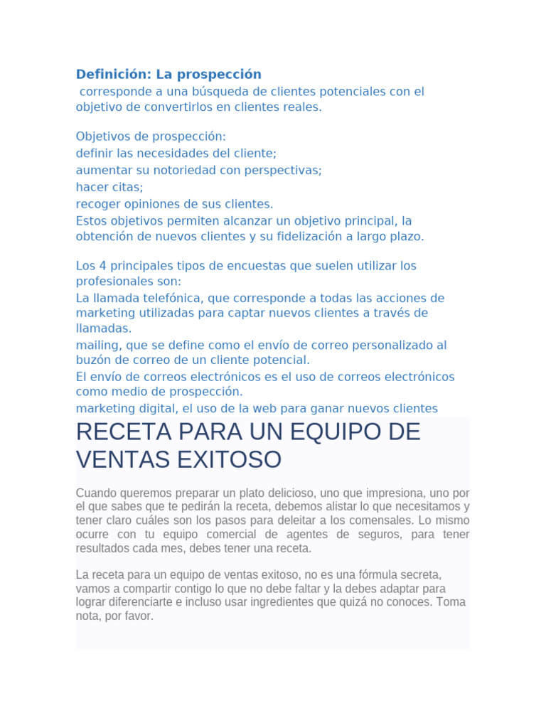 Significado de Recetario y Plan de Prospeccion | PDF | Business | Marketing