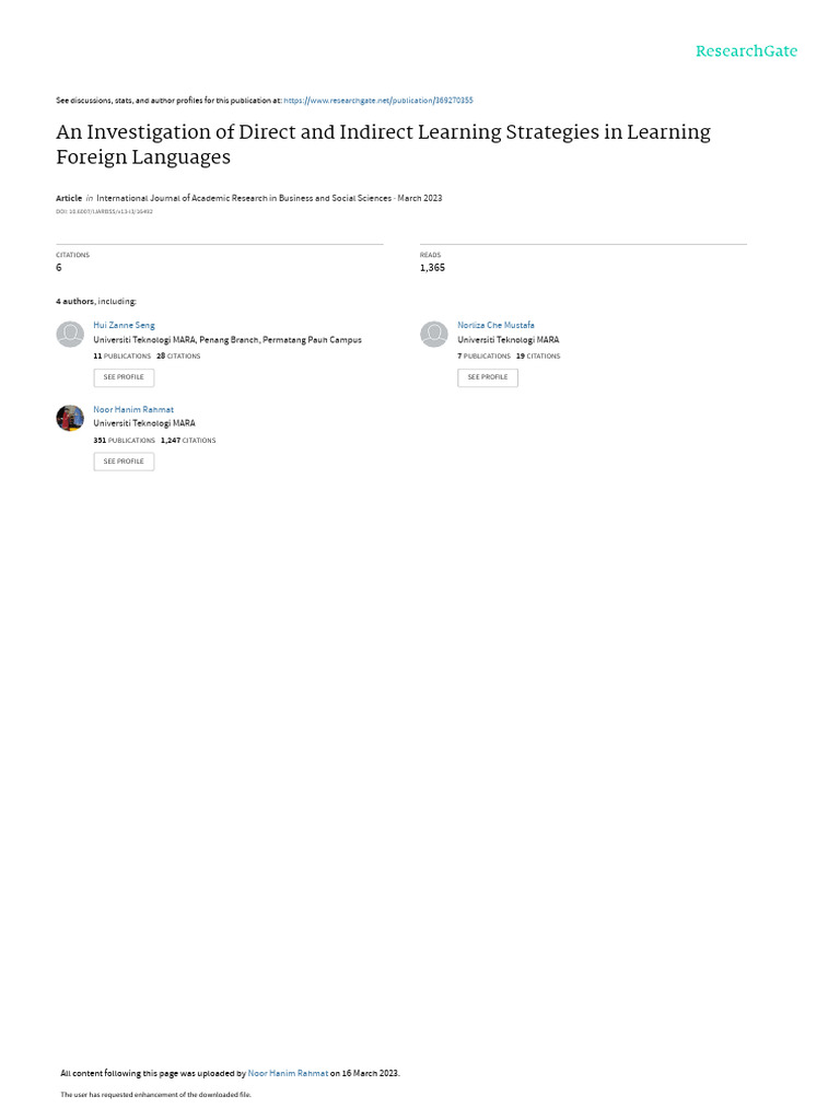 An Investigation of Direct and Indirect Learning Strategies in Learning ...