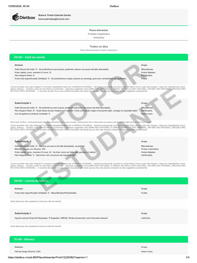 Plano Alimentar - Franklin Capistrano | PDF