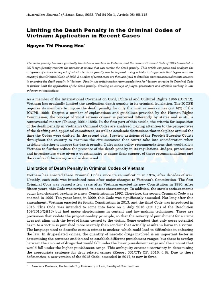 Death Penalty Limitation in Vietnam's Law | PDF | Crimes | Crime & Violence