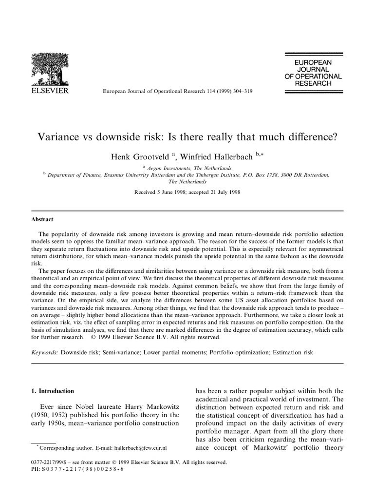 Variance Vs Downside Risk Is There Reall | PDF | Modern Portfolio Theory