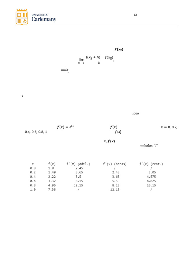 Derivaci N Num Rica | PDF | Derivado | Matemáticas