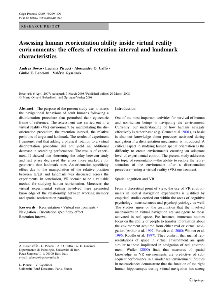 2008 - Bosco Et Al. - Assessing Human Reorientation Ability Inside Virtual Reality Environments ...
